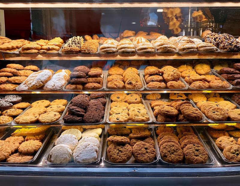 Variety of Cookies on Display in Bakery. Stock Illustration ...