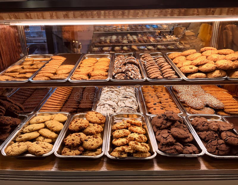 Variety of Cookies on Display in Bakery. Stock Illustration ...
