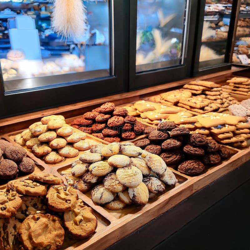 Variety of Cookies on Display in Bakery Stock Illustration ...