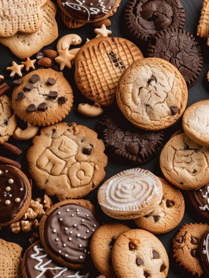 A Variety of Cookies are Spread Out on a Black Surface Stock Photo ...
