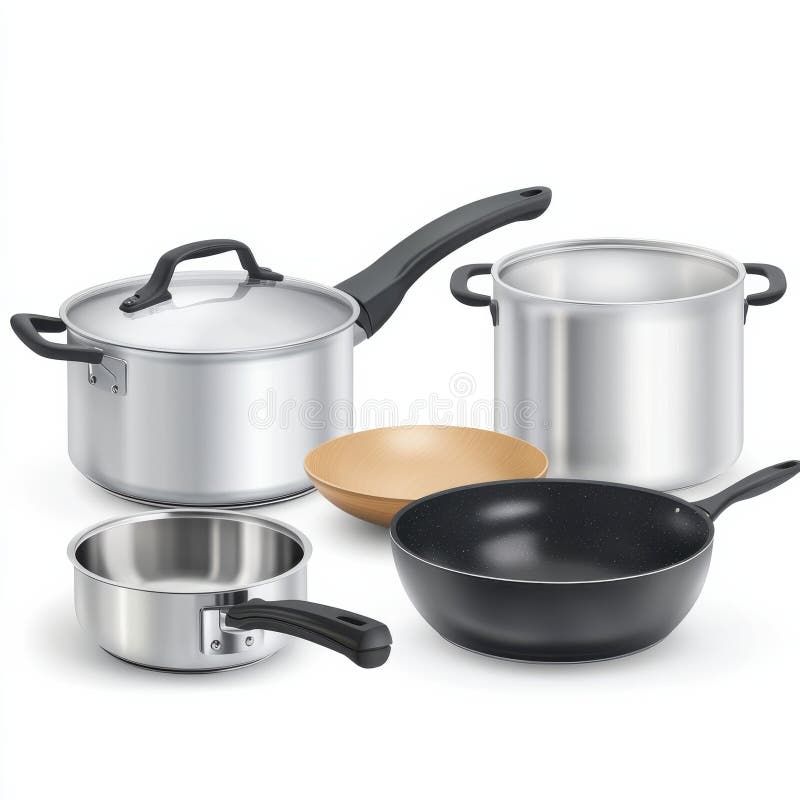 Variety of Cooking Pots and Pans Isolated on White Background Stock ...