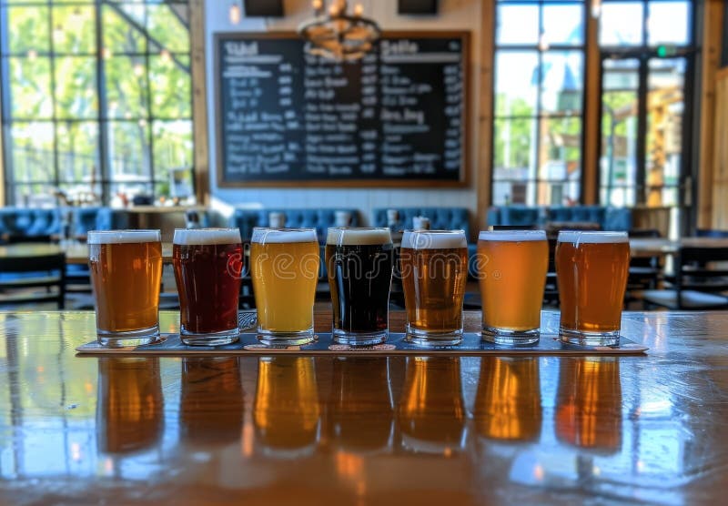 Variety of Craft Beers on a Bar Counter Stock Illustration ...
