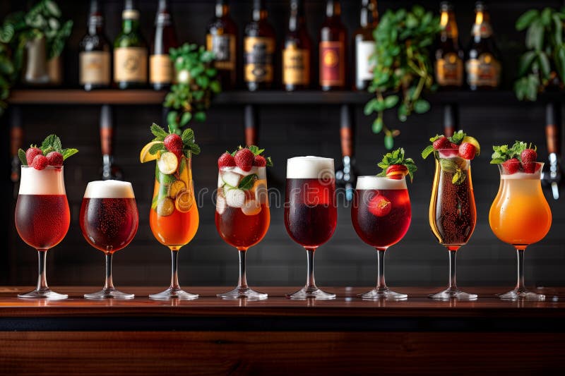 Variety of Crafted Beers on Elegant Bar Counter Stock Photo - Image of ...