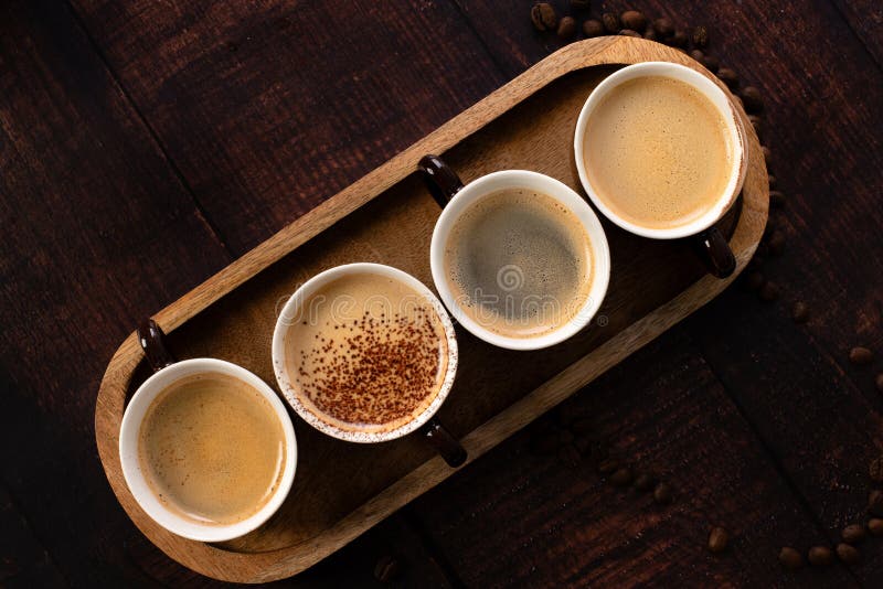Variety of Cups of Coffee and Coffee Beans Stock Photo - Image of awake ...