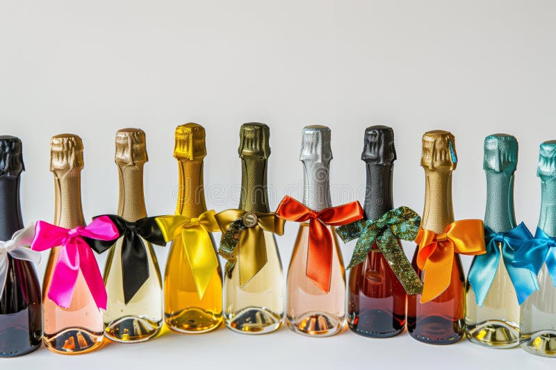 Variety of Custom Mini Champagne Bottles with Bows Stock Image - Image of elegant, bows: 312473921