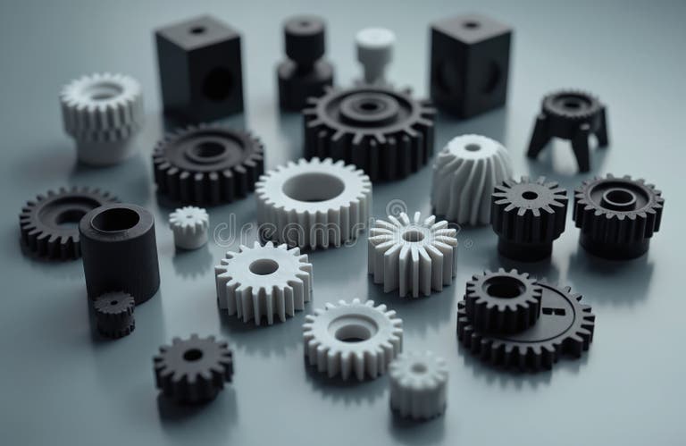 Variety of 3D Printed Objects Arranged on Table. Assortment of Gears ...