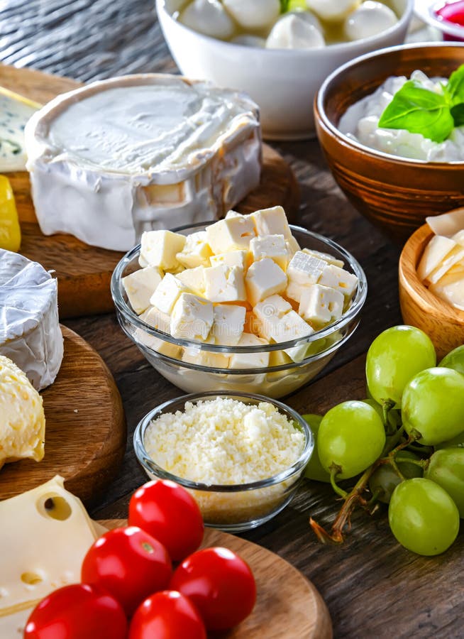 A Variety of Dairy Products Including Cheese, Milk and Yogurt Stock ...