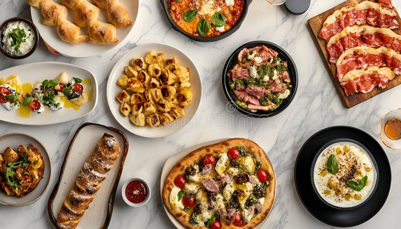 A Variety of Delicious Food Served for Brunch on a Grey Marble Table ...