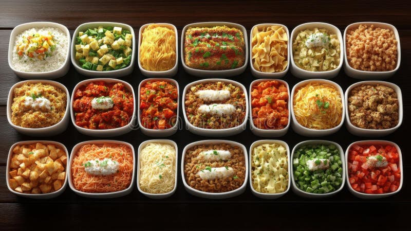 Variety of Delicious Meal Prep Dishes Stock Illustration - Illustration ...