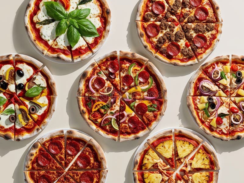 Variety of Delicious Pizzas with Different Toppings Stock Image - Image ...