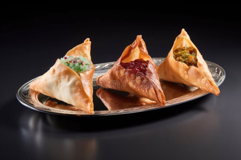 Variety of Delicious Samosas Served on a Silver Platter Stock ...