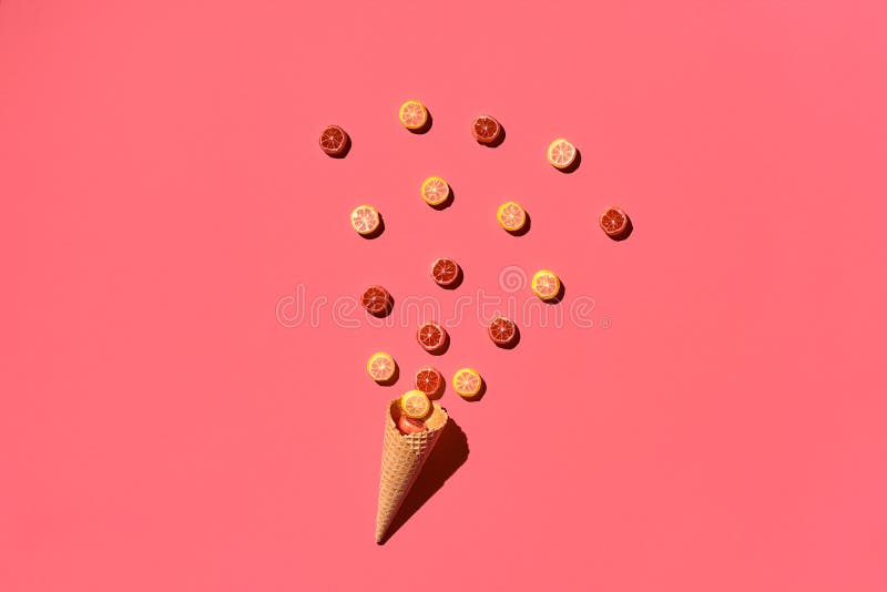 A Variety of Delicious Sweets Explode from the Waffle Cone, View from ...