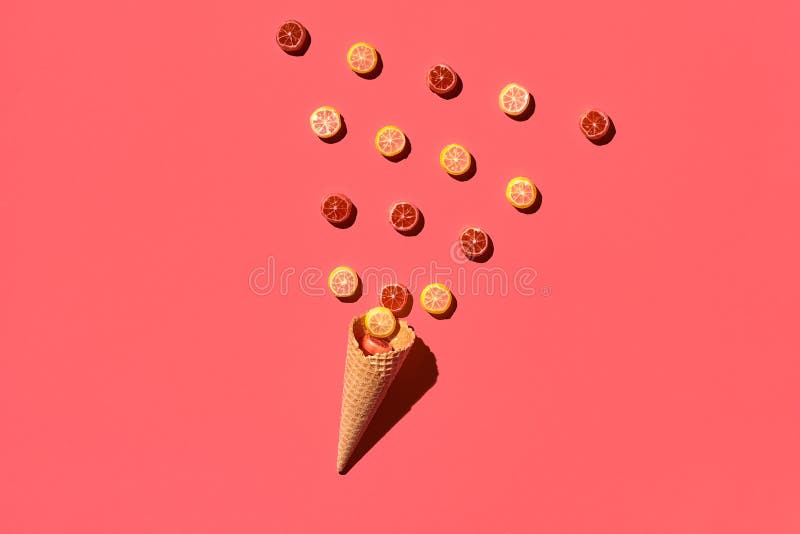 A Variety of Delicious Sweets Explode from the Waffle Cone, View from ...