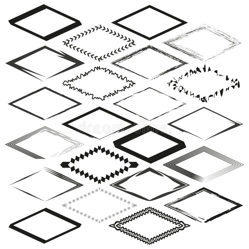 Variety of Diamond Frames. Black and White. Different Styles. Vector ...