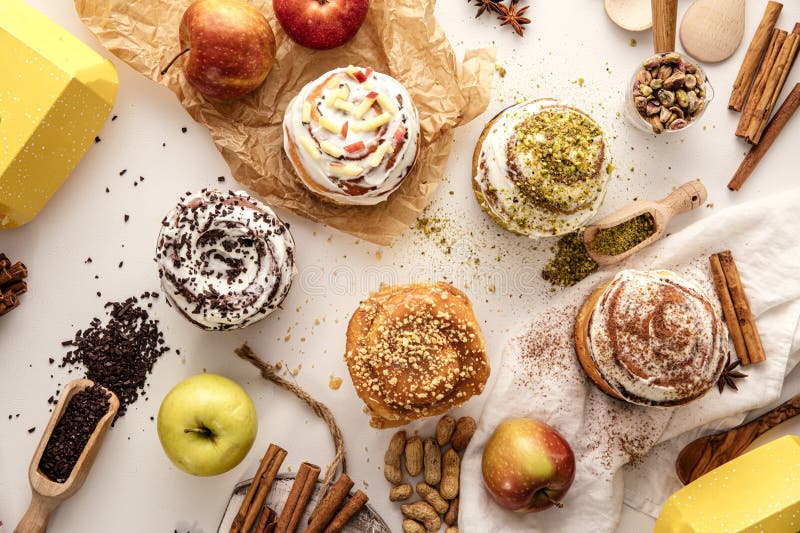 Variety of Different Assorted Cinnabon Buns Set Stock Image - Image of ...