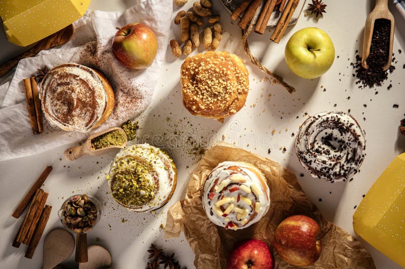 Variety of Different Assorted Cinnabon Buns Set Stock Photo - Image of ...