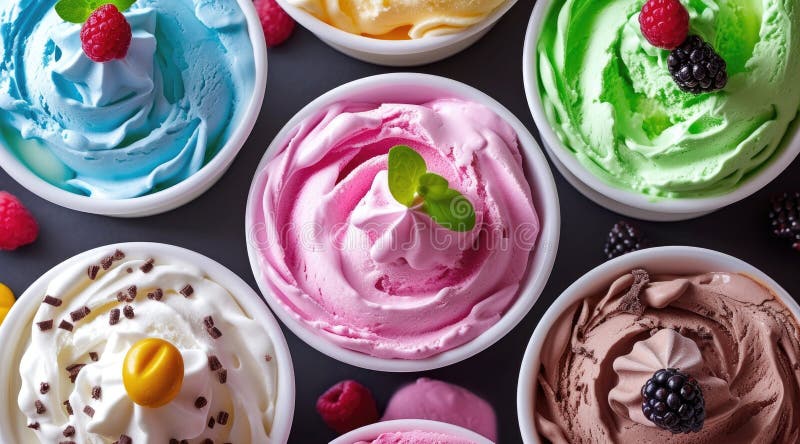 A Variety of Different Colored Ice Cream Flavors Stock Illustration ...