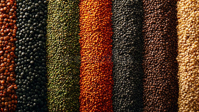 A Variety of Different Colored Lentils are Arranged in a Row Stock ...