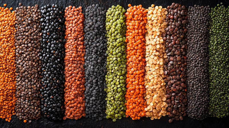 A Variety of Different Colored Lentils on a Black Surface Stock Photo ...