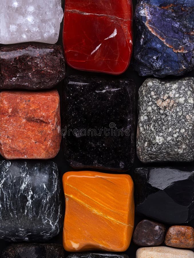 A Variety of Different Colored Rocks on a Black Surface Stock Image ...