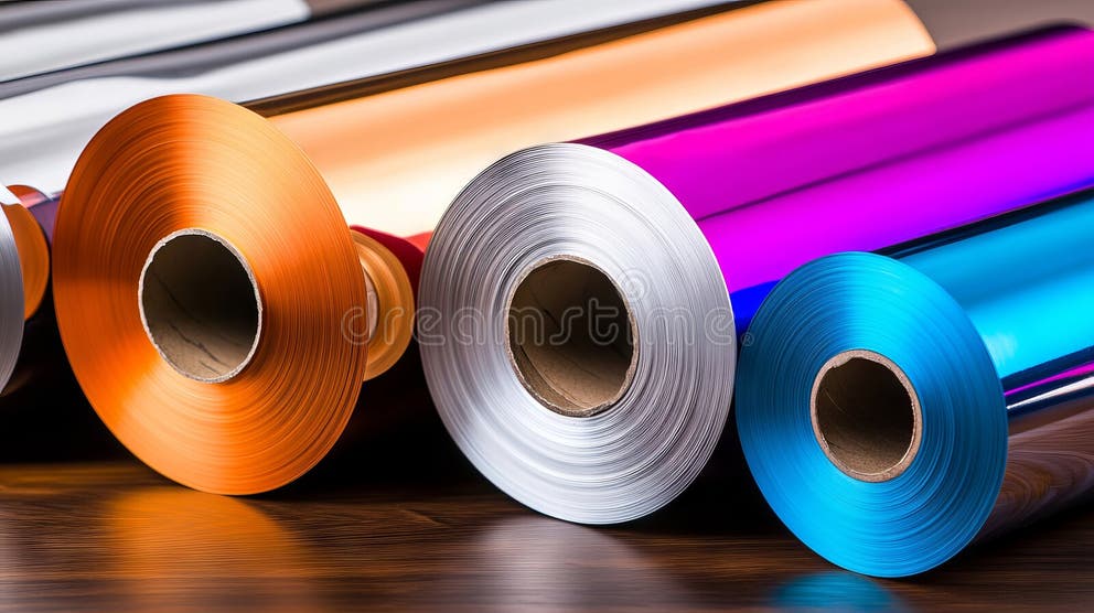 A Variety of Different Colored Rolls of Paper on a Table Stock Image ...