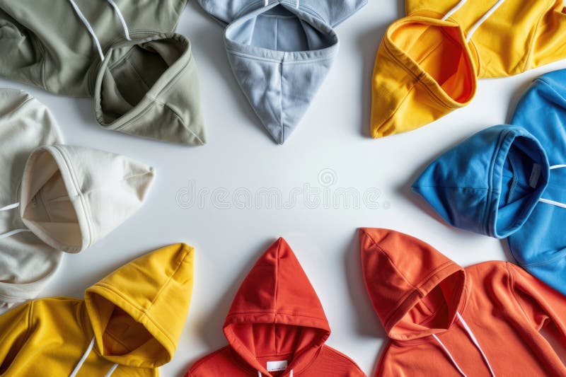 Variety of Different Colour Hoodies on White Background Stock Photo ...