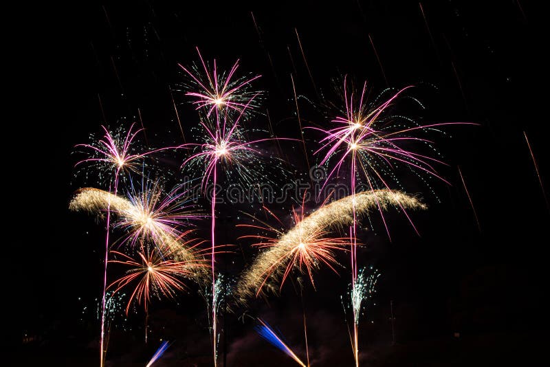 Beautiful Fireworks Of Different Types Stock Image - Image of dark ...