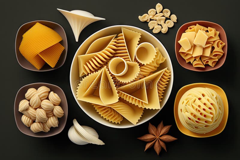 Variety of Different Shapes and Types of Dry Pastas in Bowl Stock ...