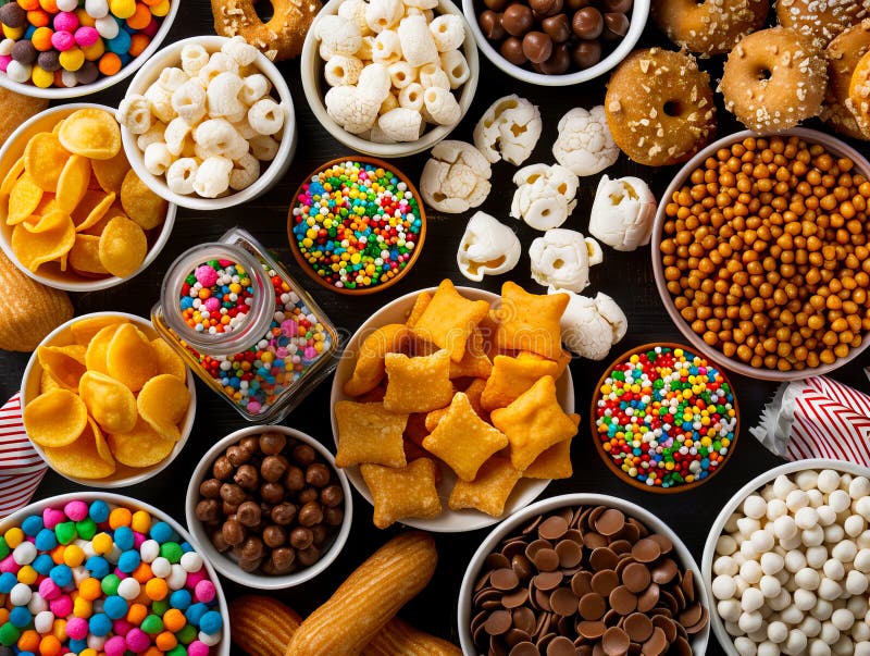 A Variety of Different Types of Candy and Snacks Stock Photo - Image of ...