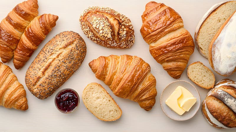 Variety of Different Types of Flat Lay Bread Arrangement Stock ...