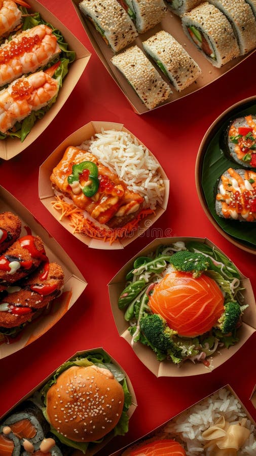 Diverse Array of Food on Table Stock Illustration - Illustration of ...