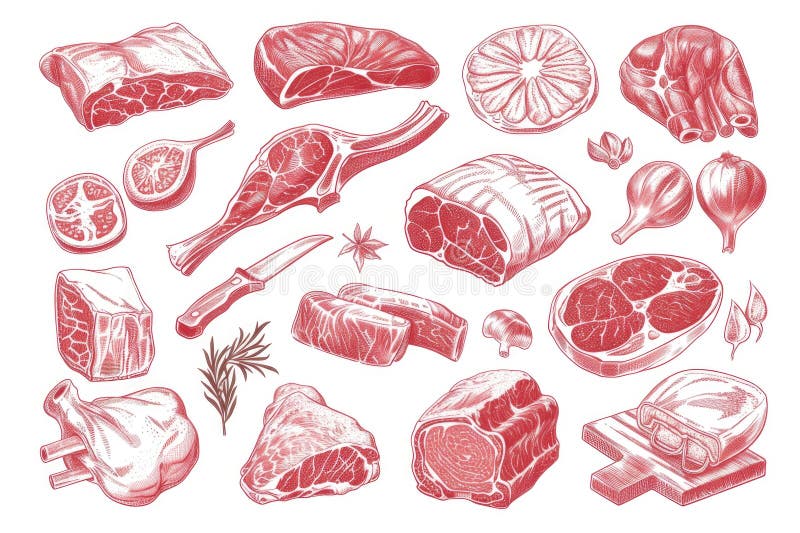 A Variety of Different Types of Meat Displayed on a Clean White ...