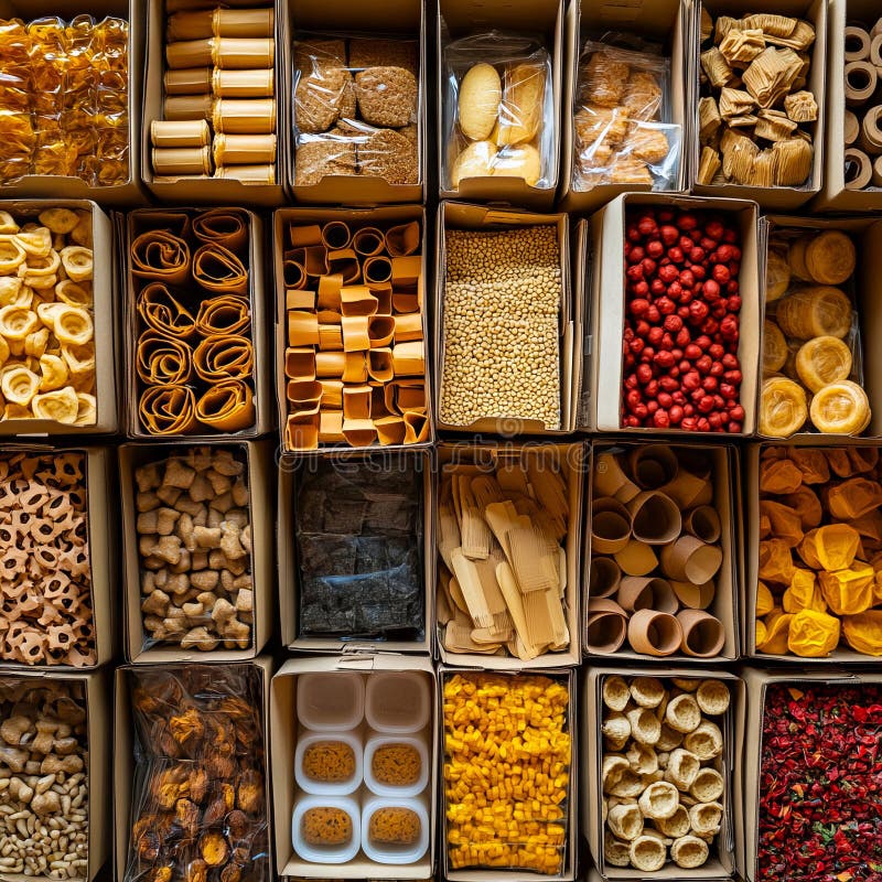A Variety of Different Types of Pasta in Boxes on Display Stock Image ...