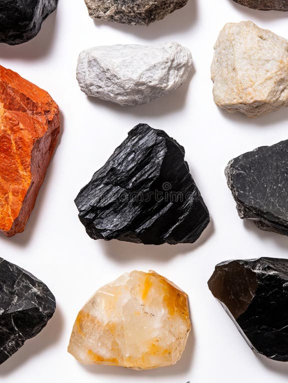 A Variety of Different Types of Rocks on a White Surface Stock Image ...