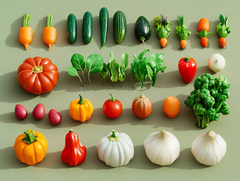A Variety of Different Types of Vegetables on a Green Surface Stock ...