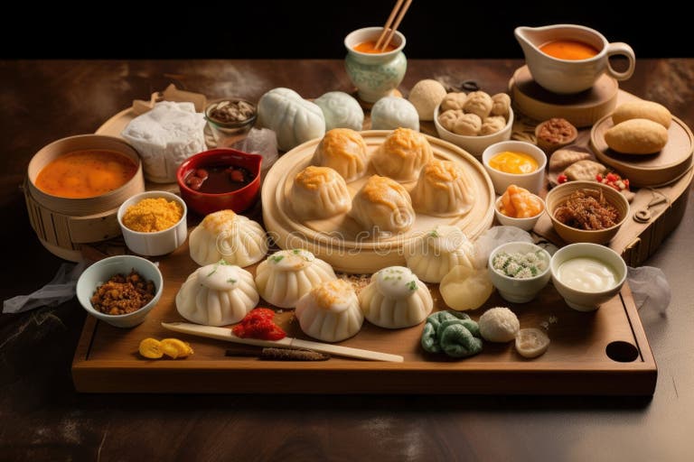 Variety of Dim Sum in Dough on Board Stock Image - Image of generated ...