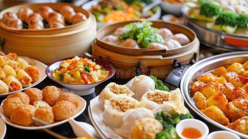 Variety of Dim Sum Showcasing Different Styles and Flavors in a Vibrant ...