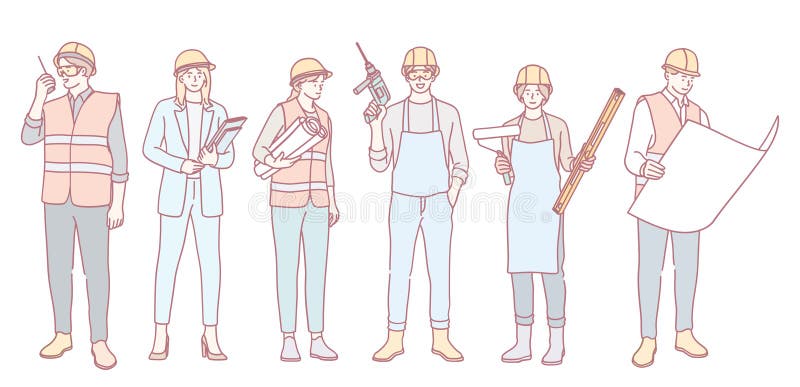 A Variety of Diverse Construction Workers Actively Engaged in Multiple ...