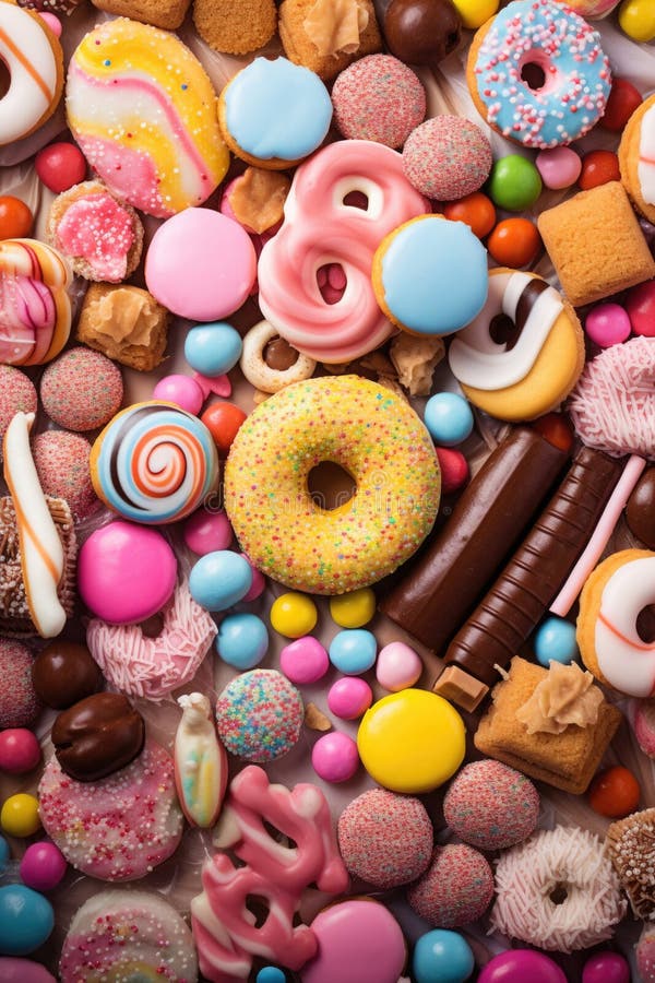 A Variety of Donuts and Candy Piled Together. Perfect for Food Blogs or ...