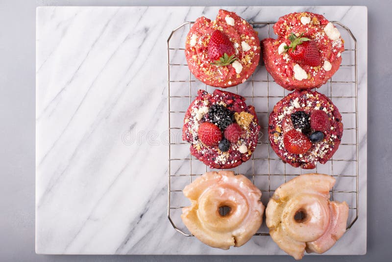 Variety of Donuts Overhead Shot Stock Photo - Image of decoration ...