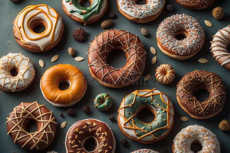 Variety of Donuts on a Solid Color Background. Top View Stock ...