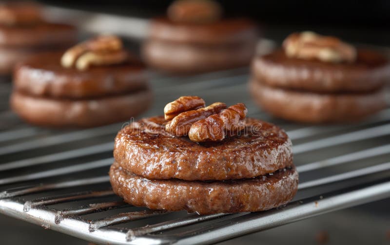 A Variety of Donuts Topped with Nuts are Displayed on a Rack ...