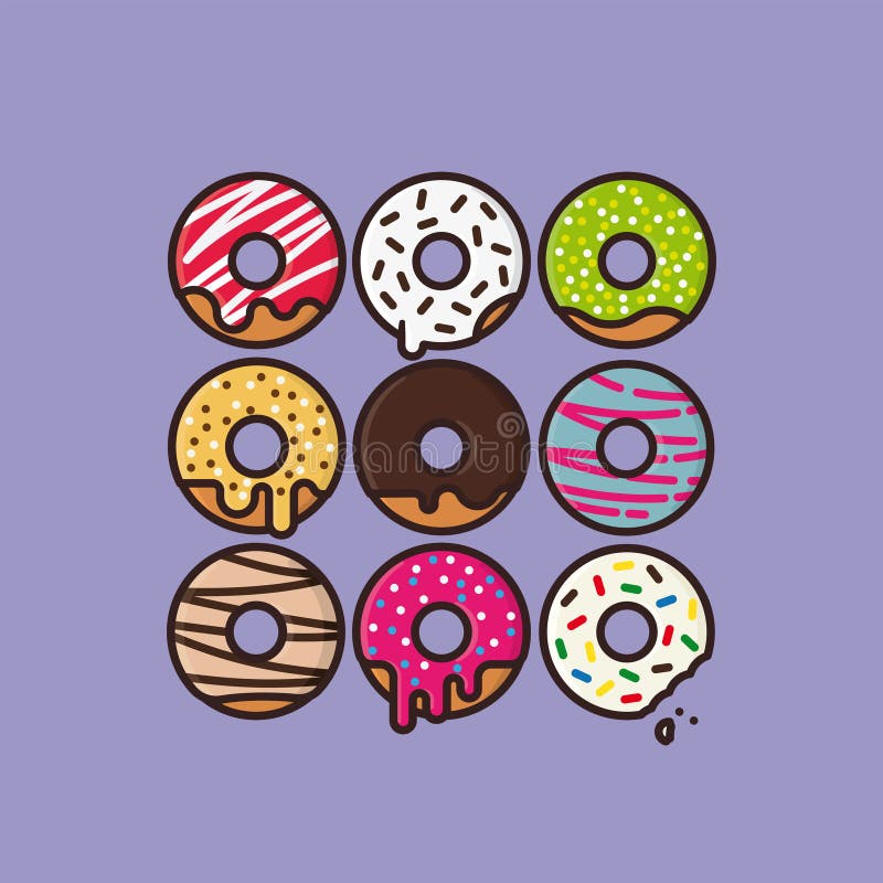 Variety of Donuts Vector Illustration Stock Vector - Illustration of ...