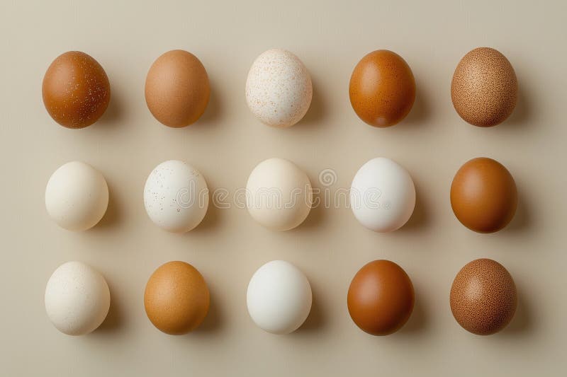 Variety of Eggs Displayed on a Neutral Background in Organized Pattern ...