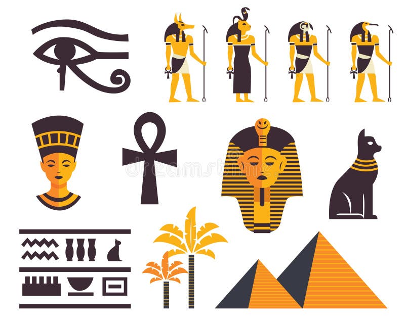 Variety of Egyptian Elements Set Stock Illustration - Illustration of ...