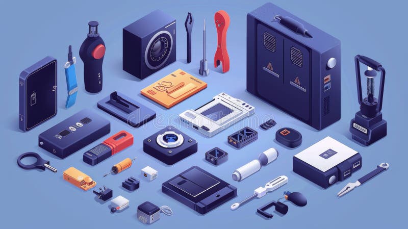 A Variety of Electronic Devices and Accessories in an Isometric View on ...