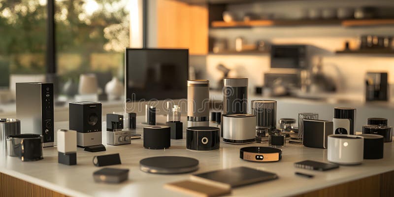 Variety of Electronic Devices on Kitchen Countertop Stock Illustration ...