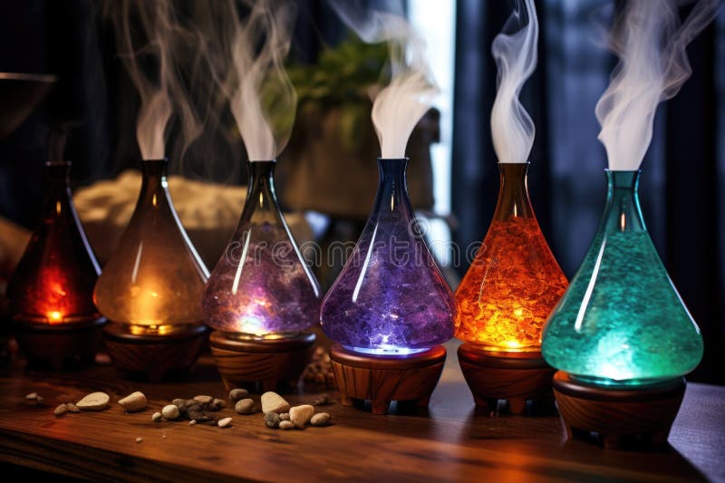 A Variety of Essential Oil Diffusers in Operation Stock Photo - Image ...