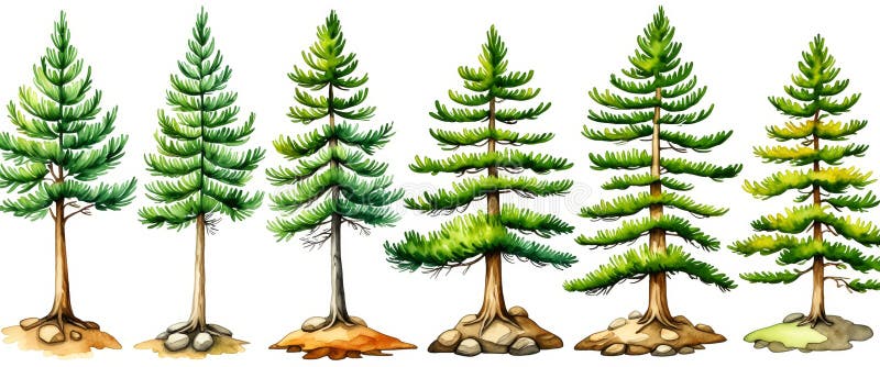 Variety of Evergreen Pine Trees with Distinctive Branch Patterns on ...