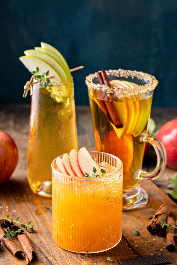 Variety of Fall Cocktails or Mocktails Made with Apple Cider Stock ...